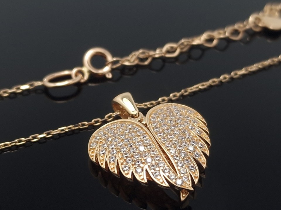 Auksinė grandinėlė "Angelo sparnai" su širdele - auksinegulbe.lt